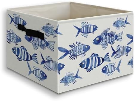 Blue Fish Beach Coastal Foldable Storage Bins Box with Handles ...