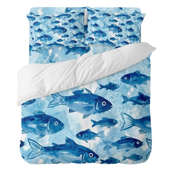Blue Fish Bedding Duvet Cover Set King Size 4 Pieces, Ocean Life ...
