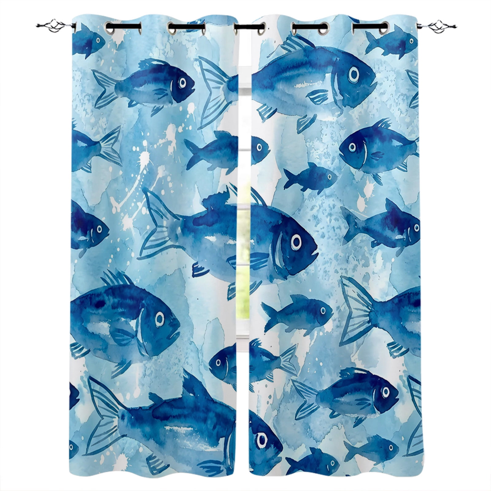 Blue Fish Blackout Curtains for Bedroom/Living Room, Thermal Insulated ...