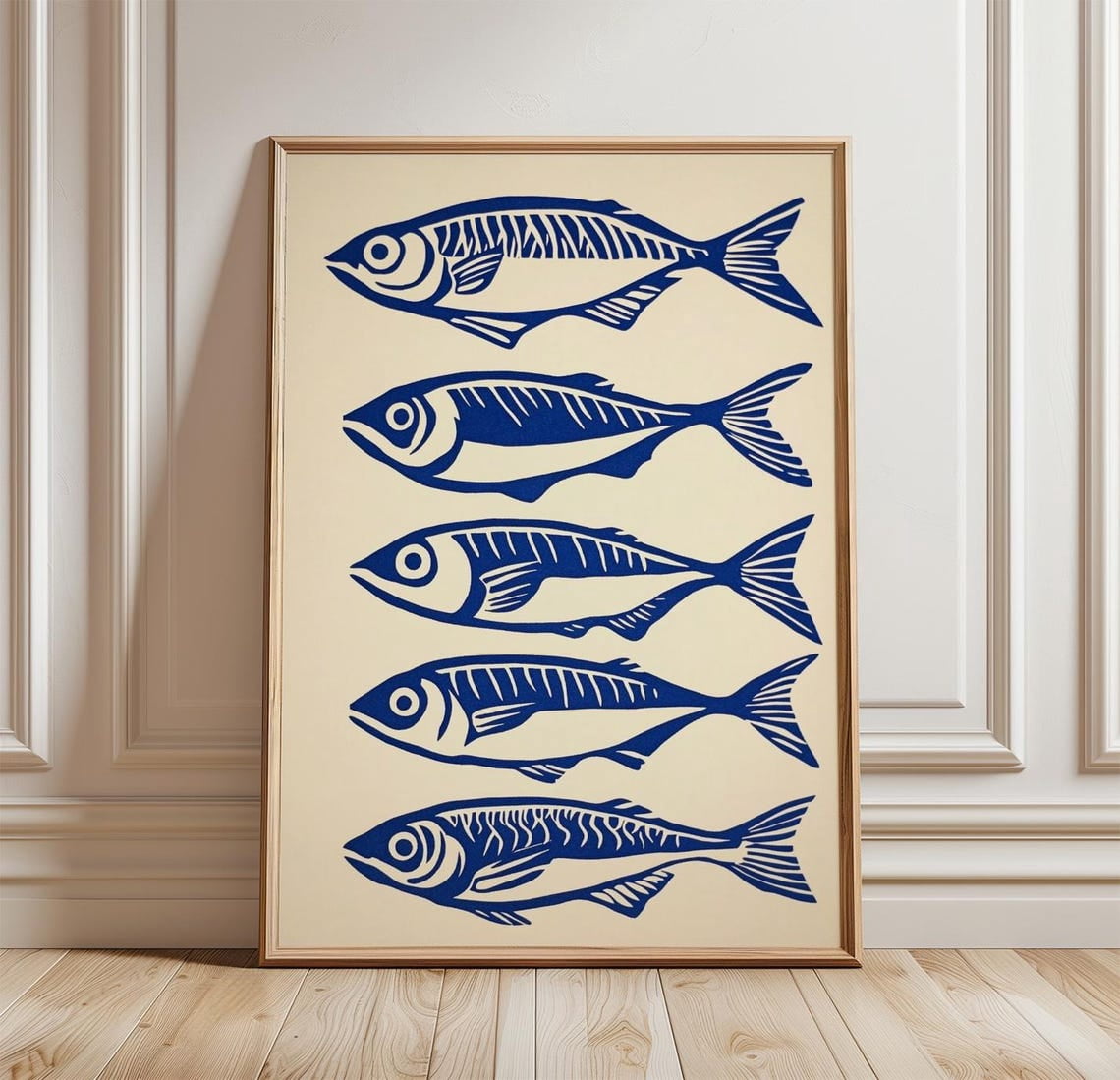 Blue Fish Coastal Kitchen Minimal Marine Illustration Nautical Decor ...