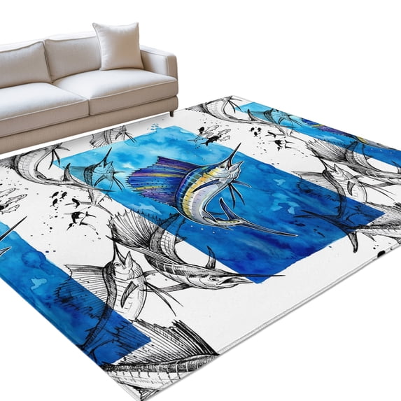 Blue Fish Coastal Washable Rug 2.7x5 Area Rug for Living Room Bedroom ...