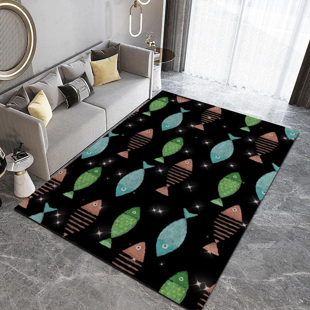 Blue Fish Pattern Carpet Anti-Slip Carpet Rectangular Large Area Rug ...
