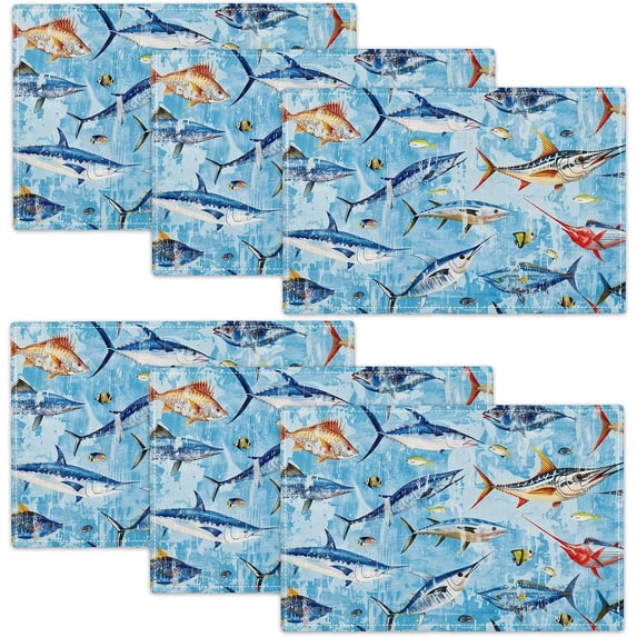 Blue Fish Placemats Set of 6 Fishing Table Mats Ocean Place Mats Decor ...