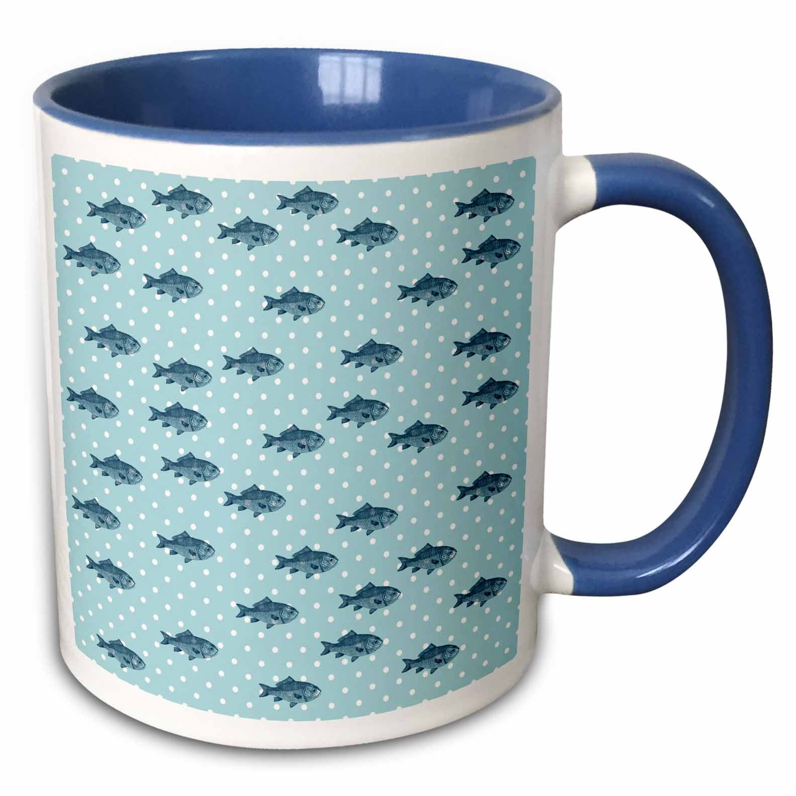3drose, Blue Fish Polka Dots Beach Theme Art, 15oz Two-tone Blue Mug ...
