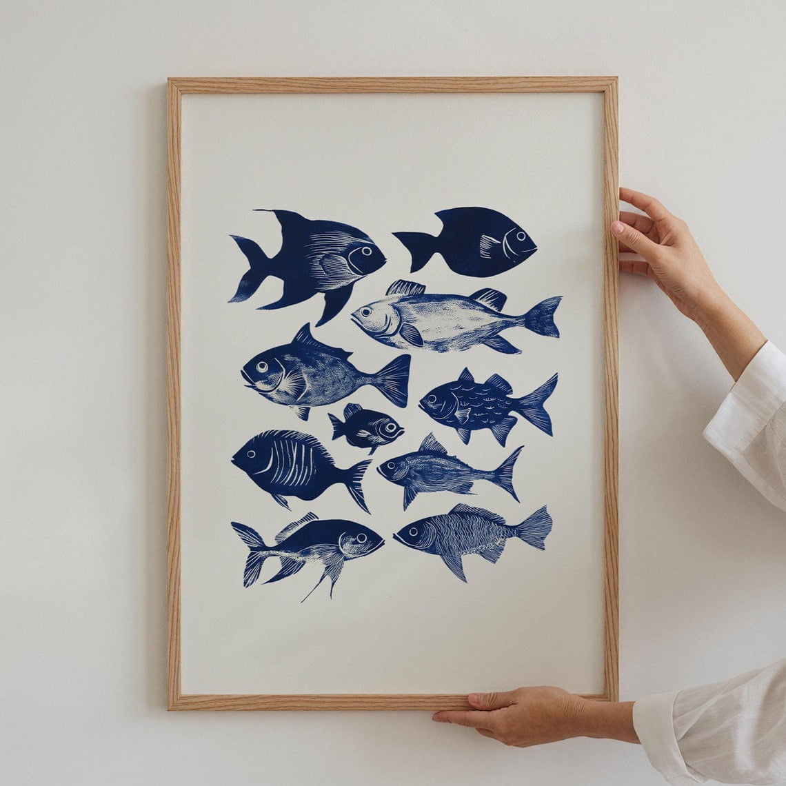 Blue Fish Print, Shoal Of Fish Art, Watercolor Fish Painting, Nautical ...