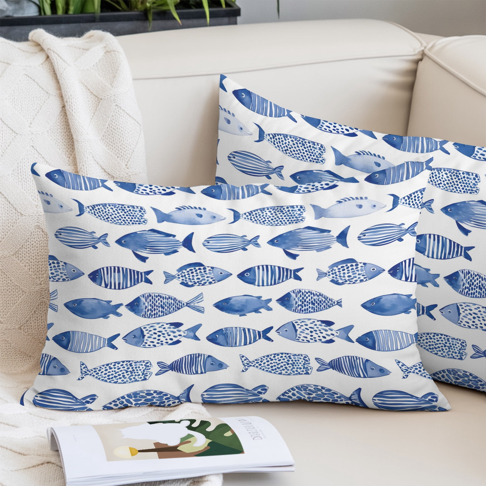 Blue Fish Scale King Size Pillow Cover, Pillowcase Protectors with ...
