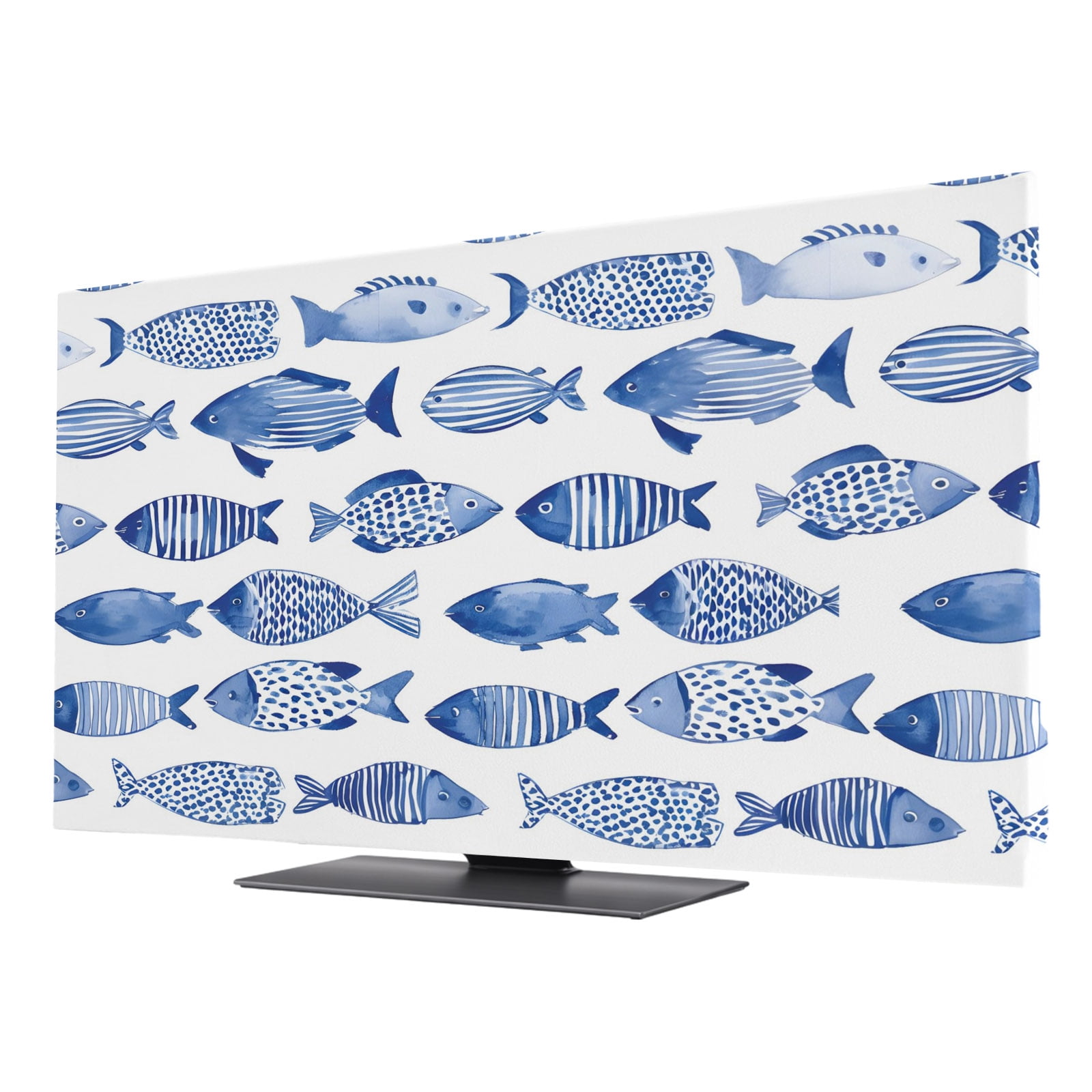 Blue Fish Scale TV Cover for 55 Inch Screen,Stretch Fabric Dustproof TV ...