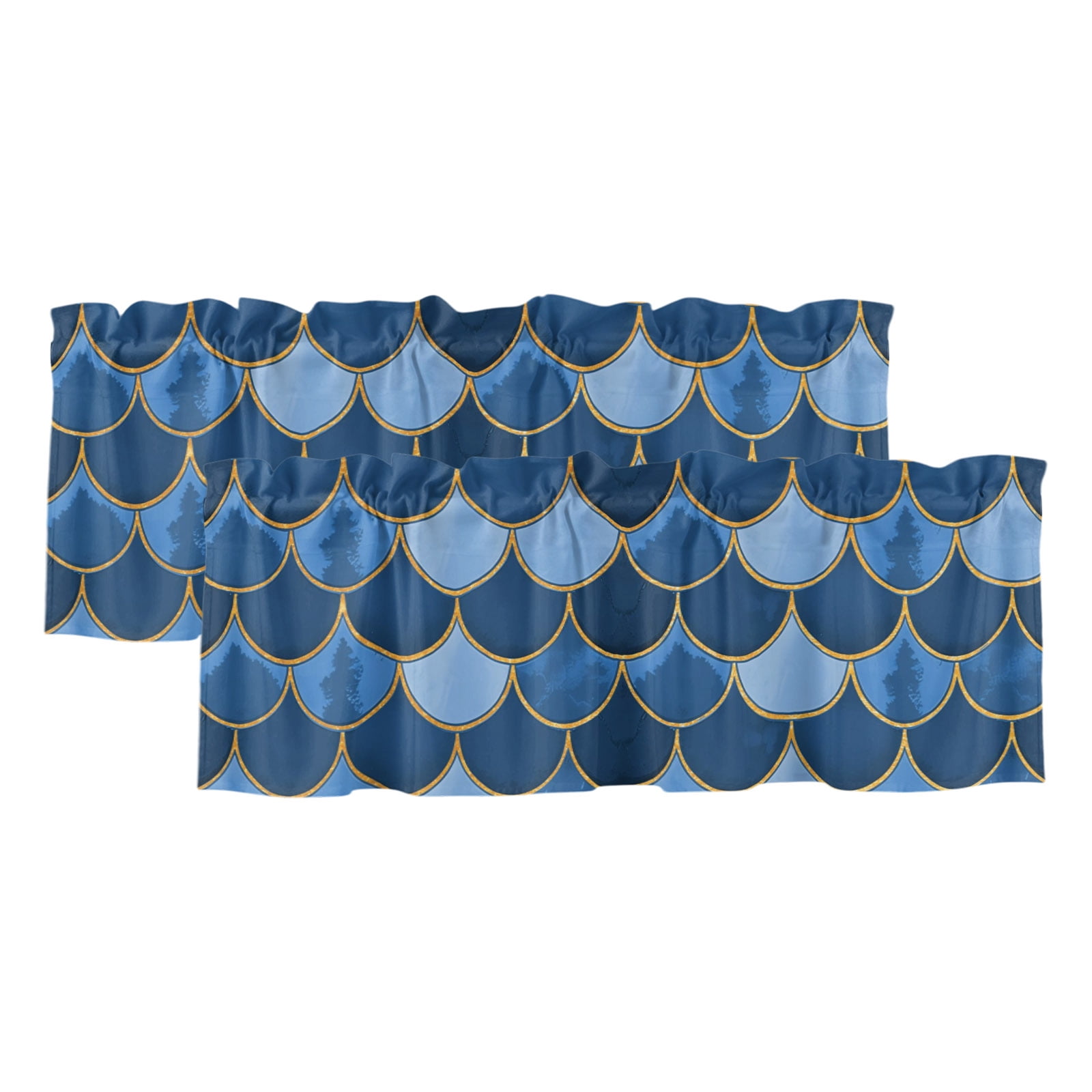 Blue Fish Scales 2 Panels Kitchen Valance, Ombre Fish Tail Abstract Art ...