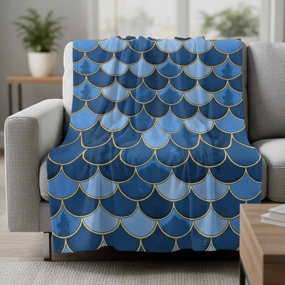 Blue Fish Scales Fleece Throw Blanket Ombre Fish Tail Abstract Art ...