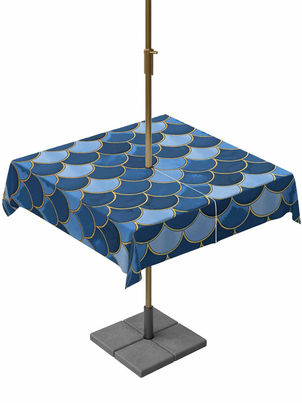 Blue Fish Scales Square Outdoor Tablecloth with Umbrella Hole Ombre ...