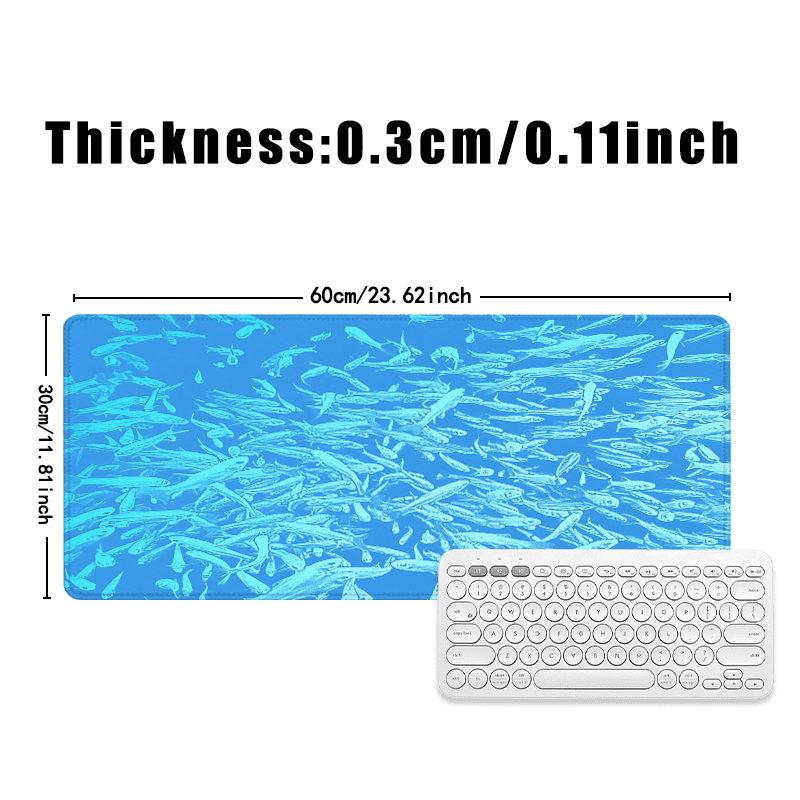 Blue Fish School Pattern Mouse Pad 31.5 x 11.82 inches Rubber Desk Mat ...