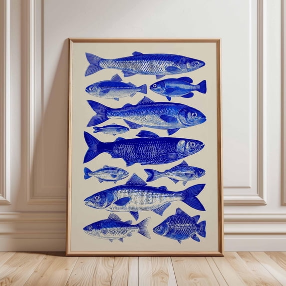 Blue Fish, Style Fish Print, Coastal Wall Art, Nautical Illustration ...