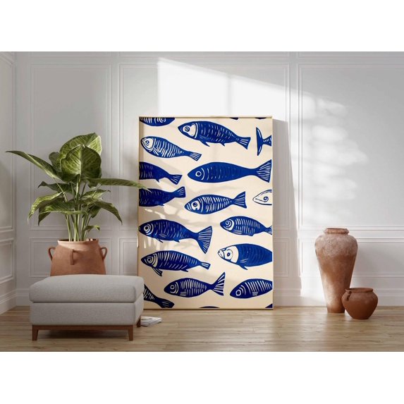 Blue Fish Wall Art, Nautical Kitchen Poster, Coastal Fish Print ...