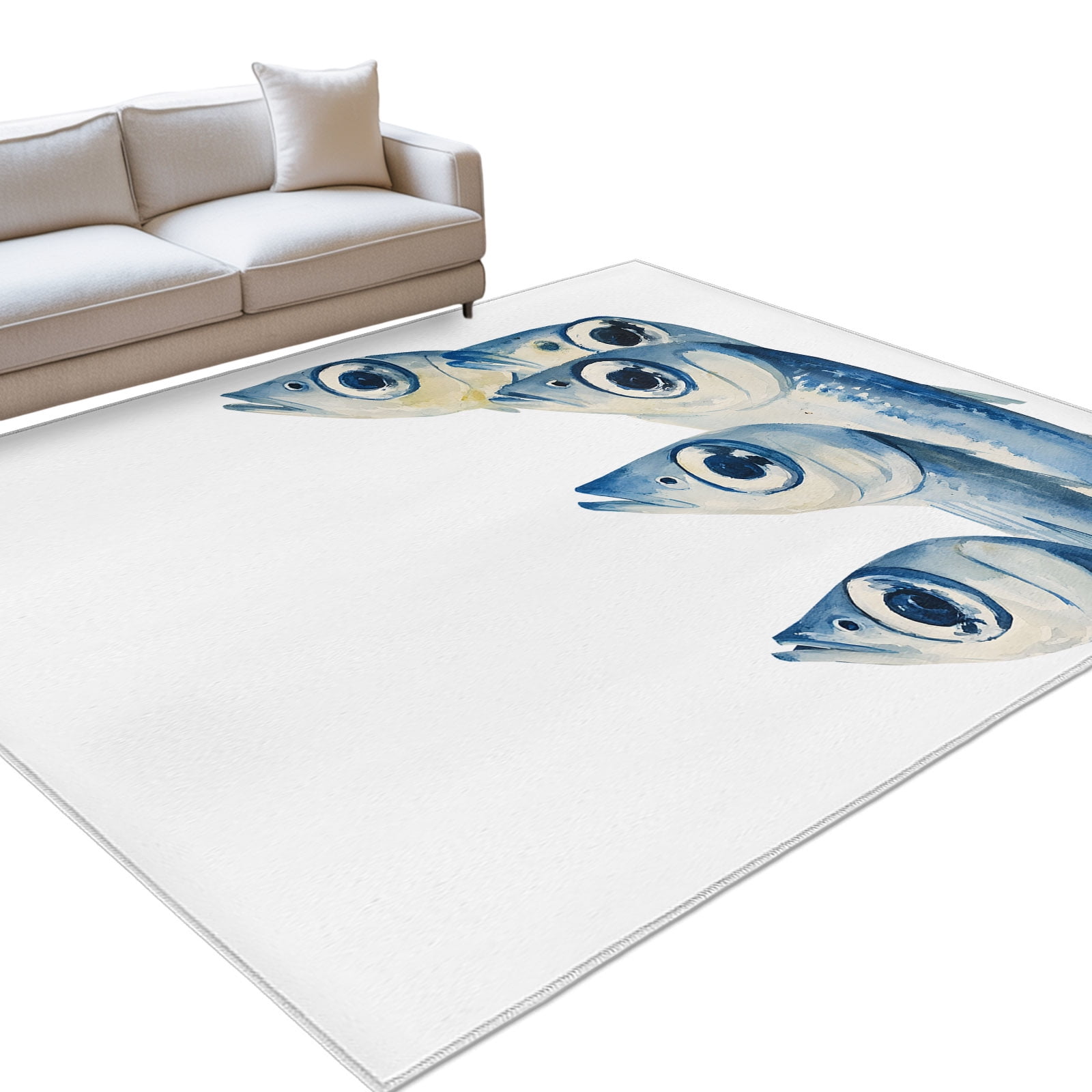 Blue Fish Washable Rug 5x7 Area Rug for Living Room Bedroom Non Slip ...