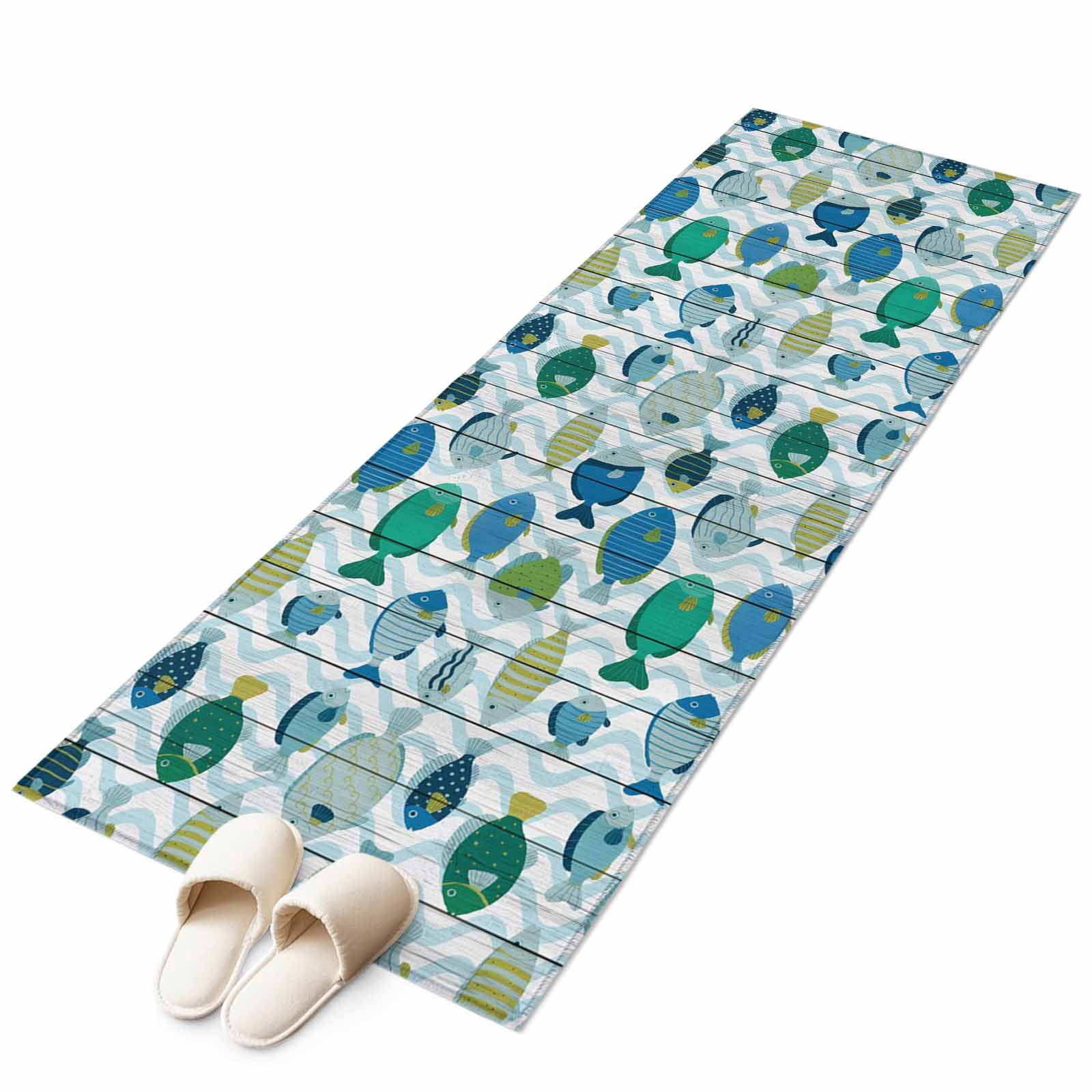 Blue Fishes Kitchen Runner Rug 2x6 Washable Runners for Hallway Non ...
