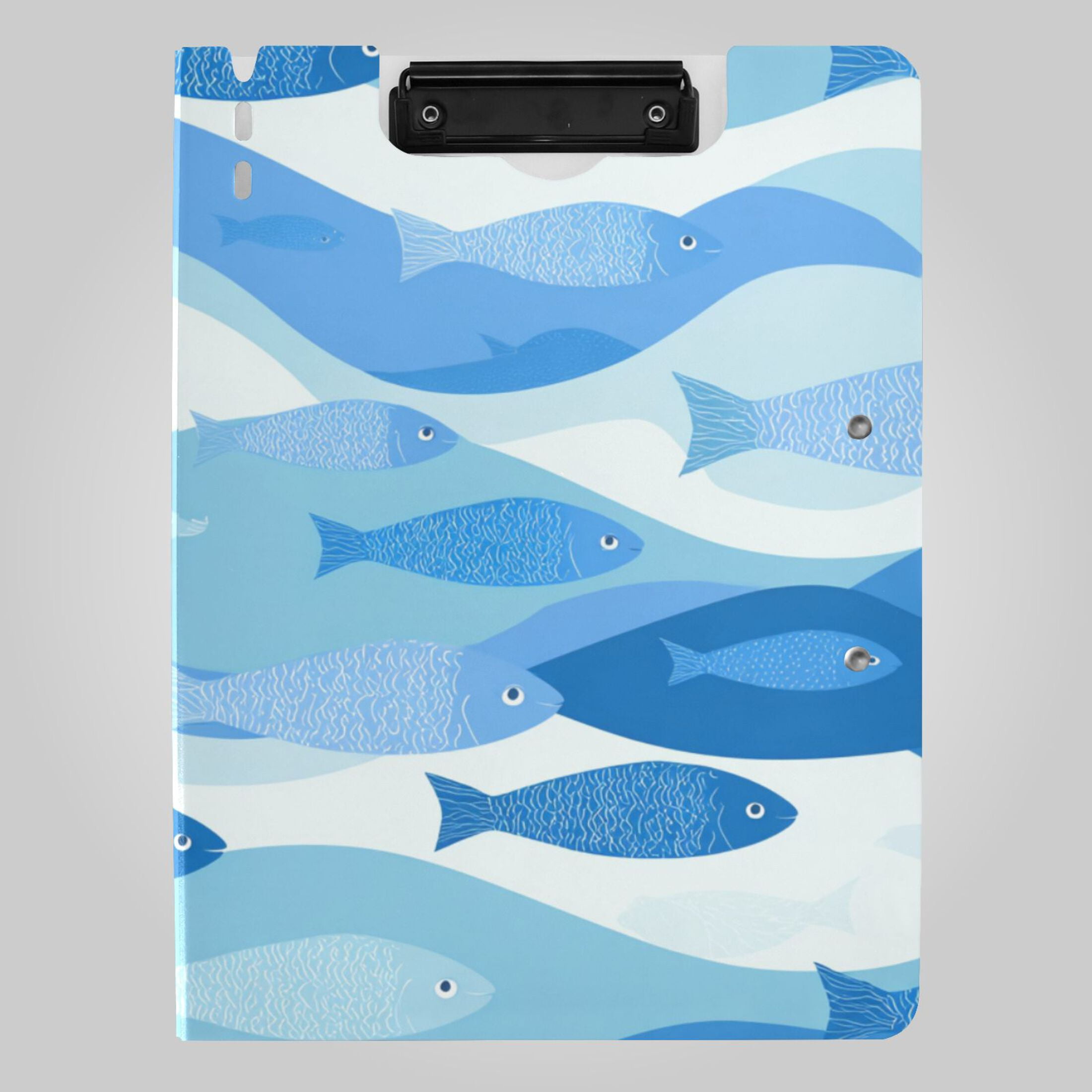 Blue Fishes in Waves Foldable Binder Folder Clipboard with Pen Slot ...