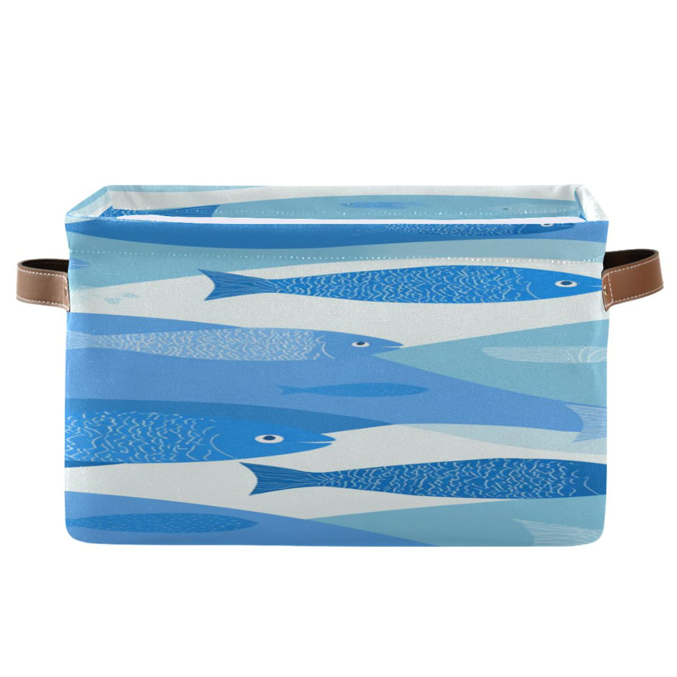 Blue Fishes in Waves Square Storage Bins with Handles Collapsible ...