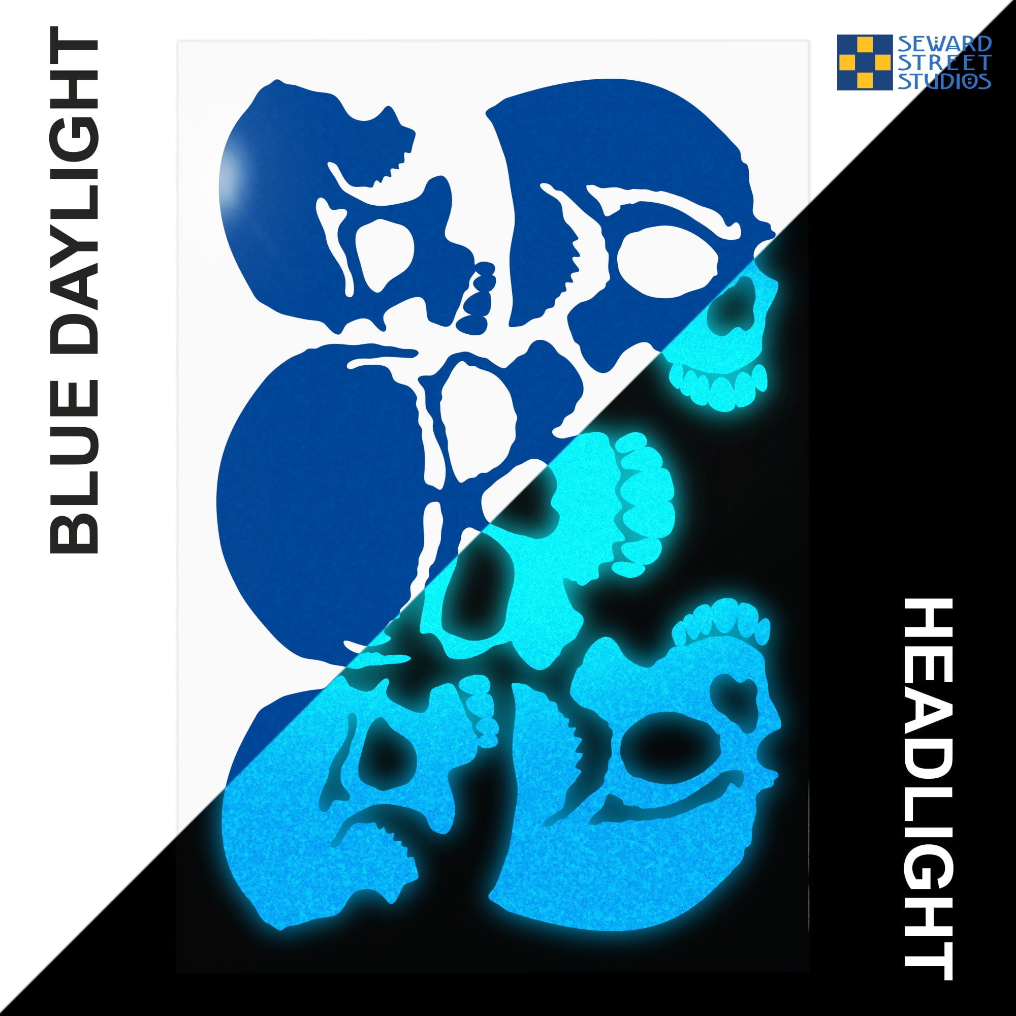 Blue Five Skulls Reflective Decal Set, 5 Skulls Motorcycle Helmet ...