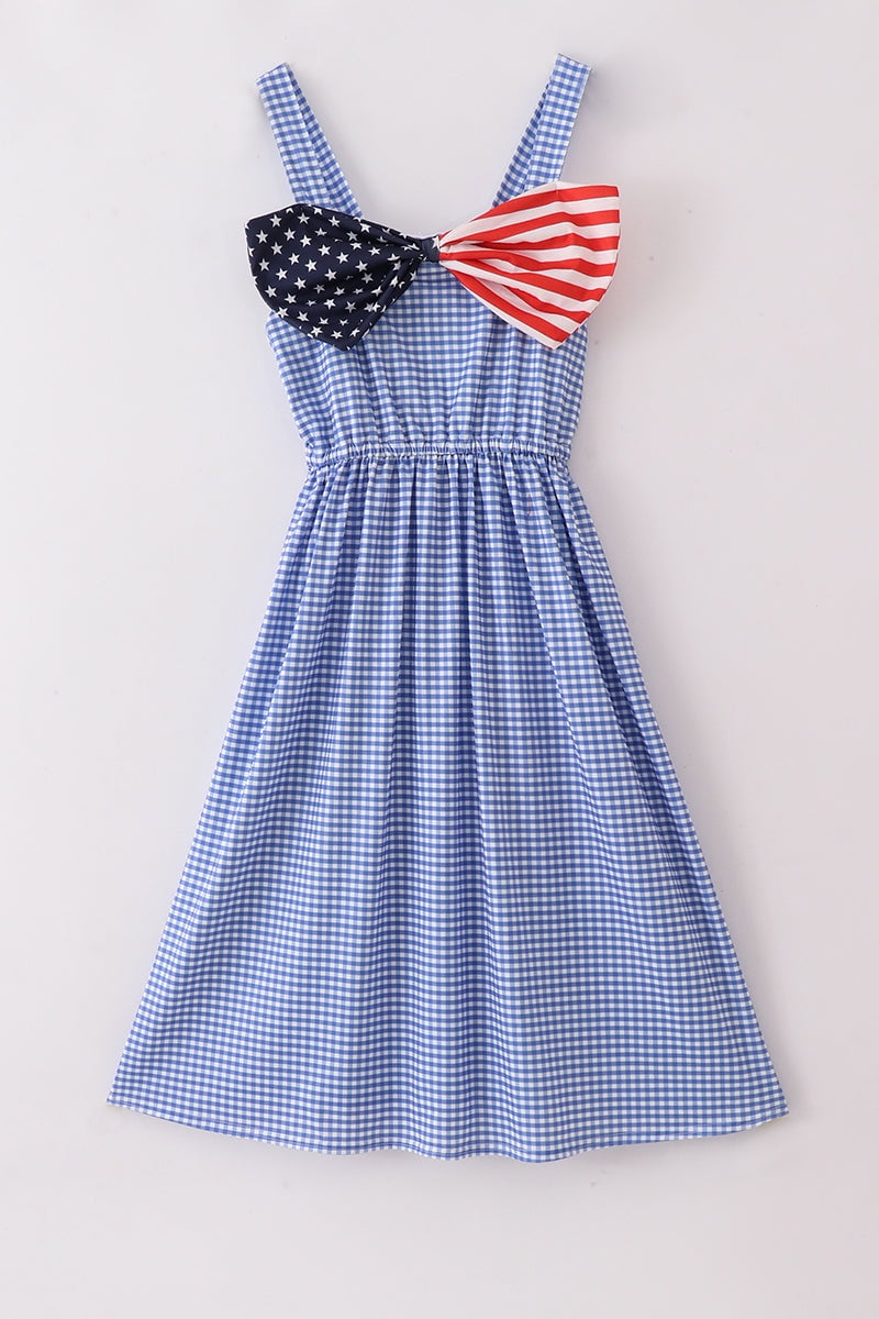 Blue Flag Bow Gingham Mom Dress - Walmart.com