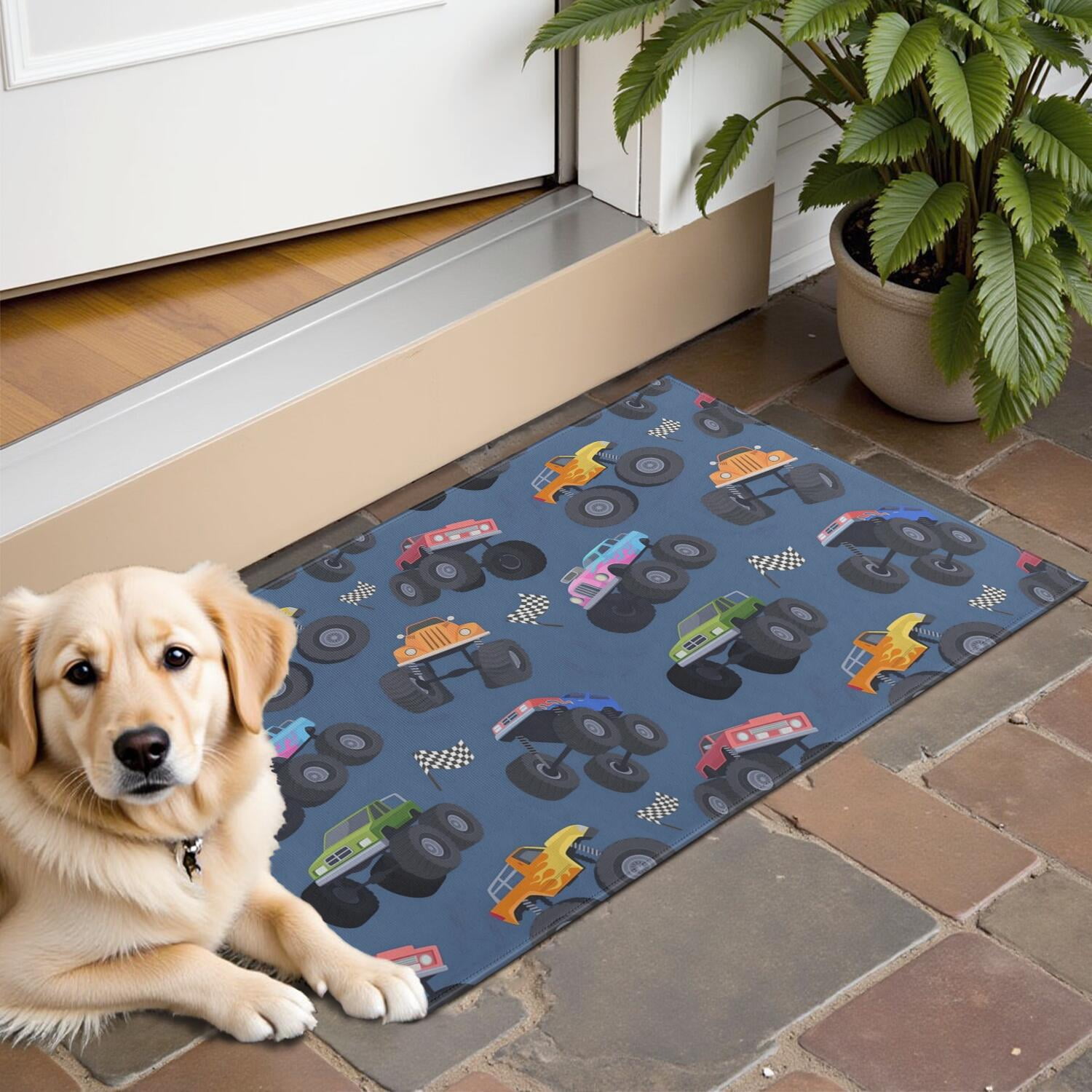 Blue Flag Monster Cartoon Trucks Pattern Door Rugs,Washable Non Slip ...