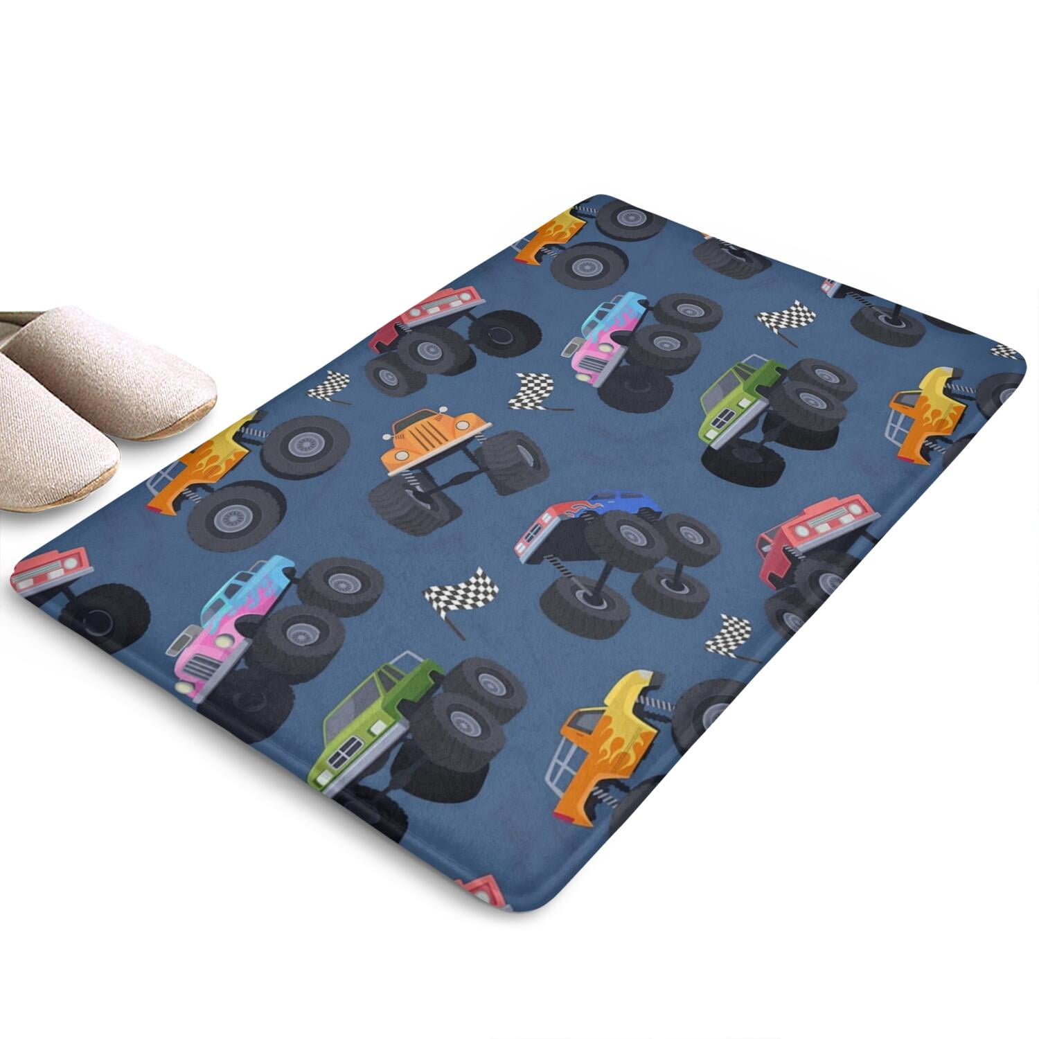 Blue Flag Monster Cartoon Trucks Pattern Flannel Non Slip Door Rugs ...