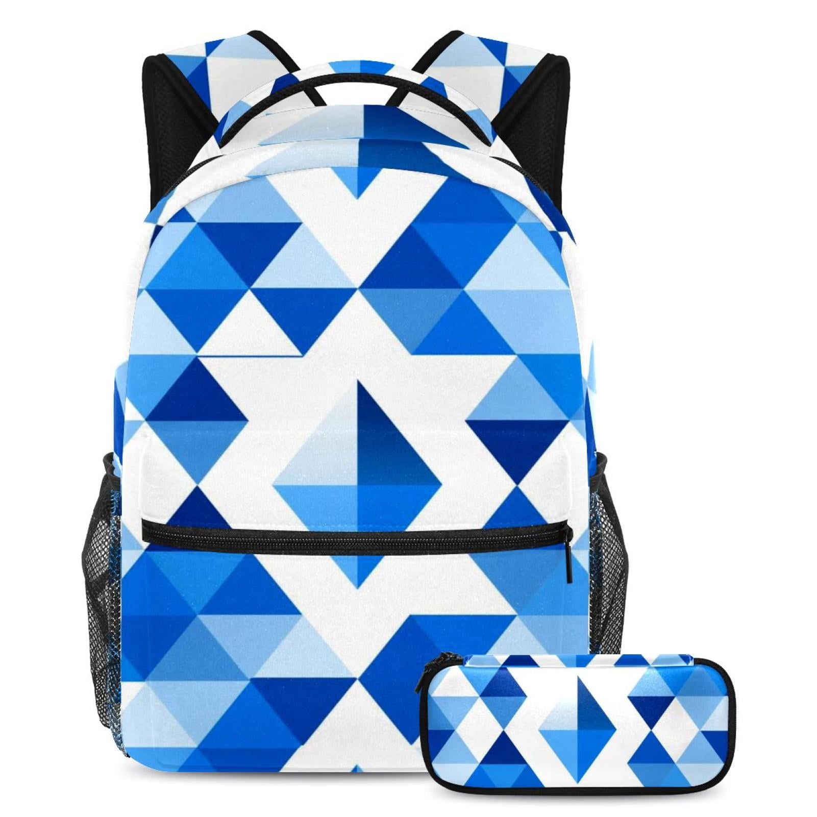 Blue Flag Mosaic Print 2Pcs Schoolbag Set, Large Capacity Backpack with ...