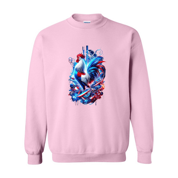 Blue Flame Chicken with Fierce Eyes and Bold Power Pose Art Sweatshirt ...