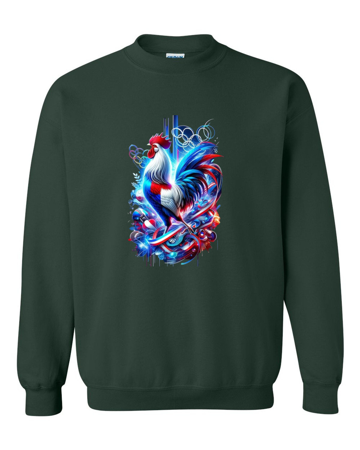 Blue Flame Chicken with Fierce Eyes and Bold Power Pose Art Sweatshirt ...