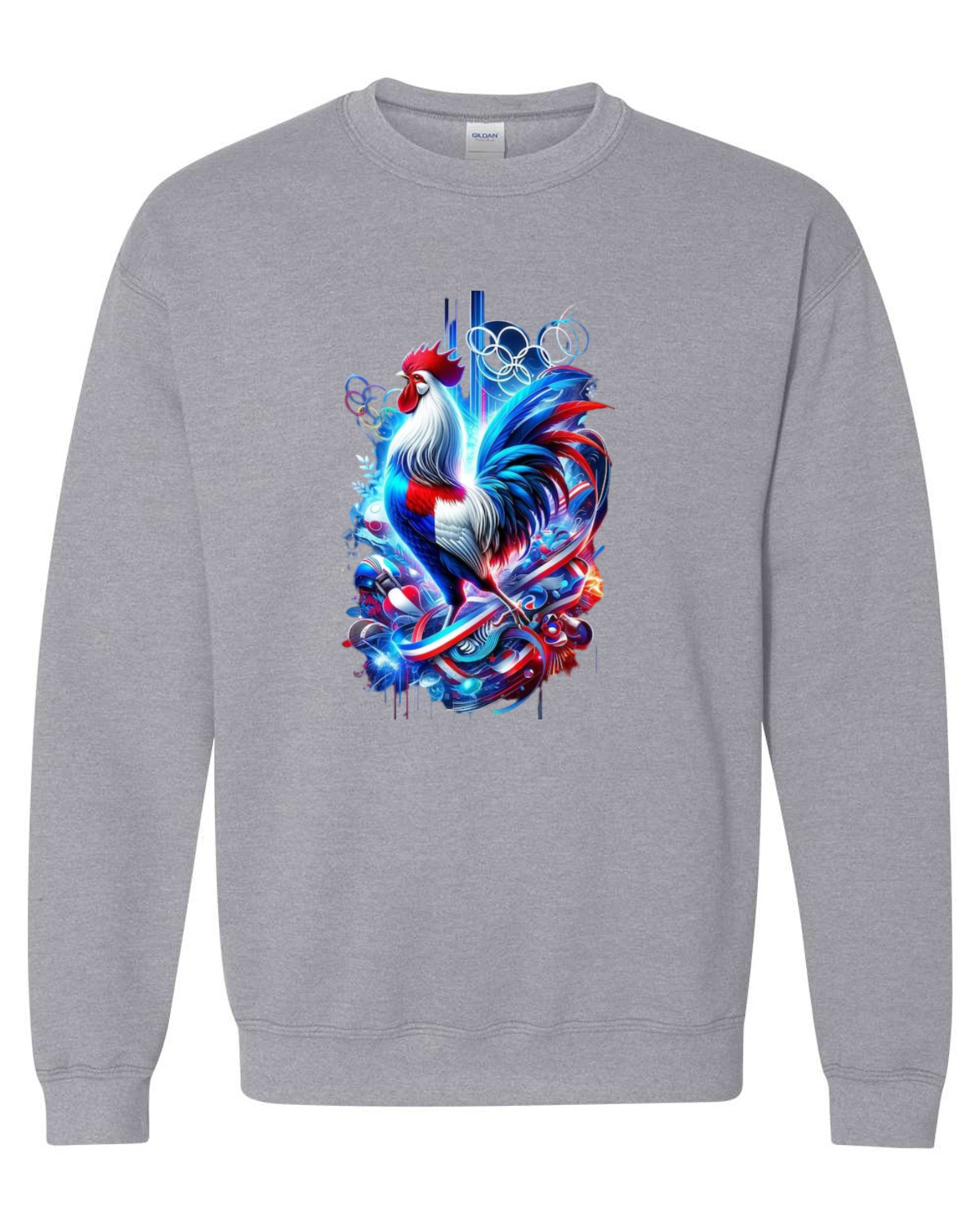 Blue Flame Chicken with Fierce Eyes and Bold Power Pose Art Sweatshirt ...