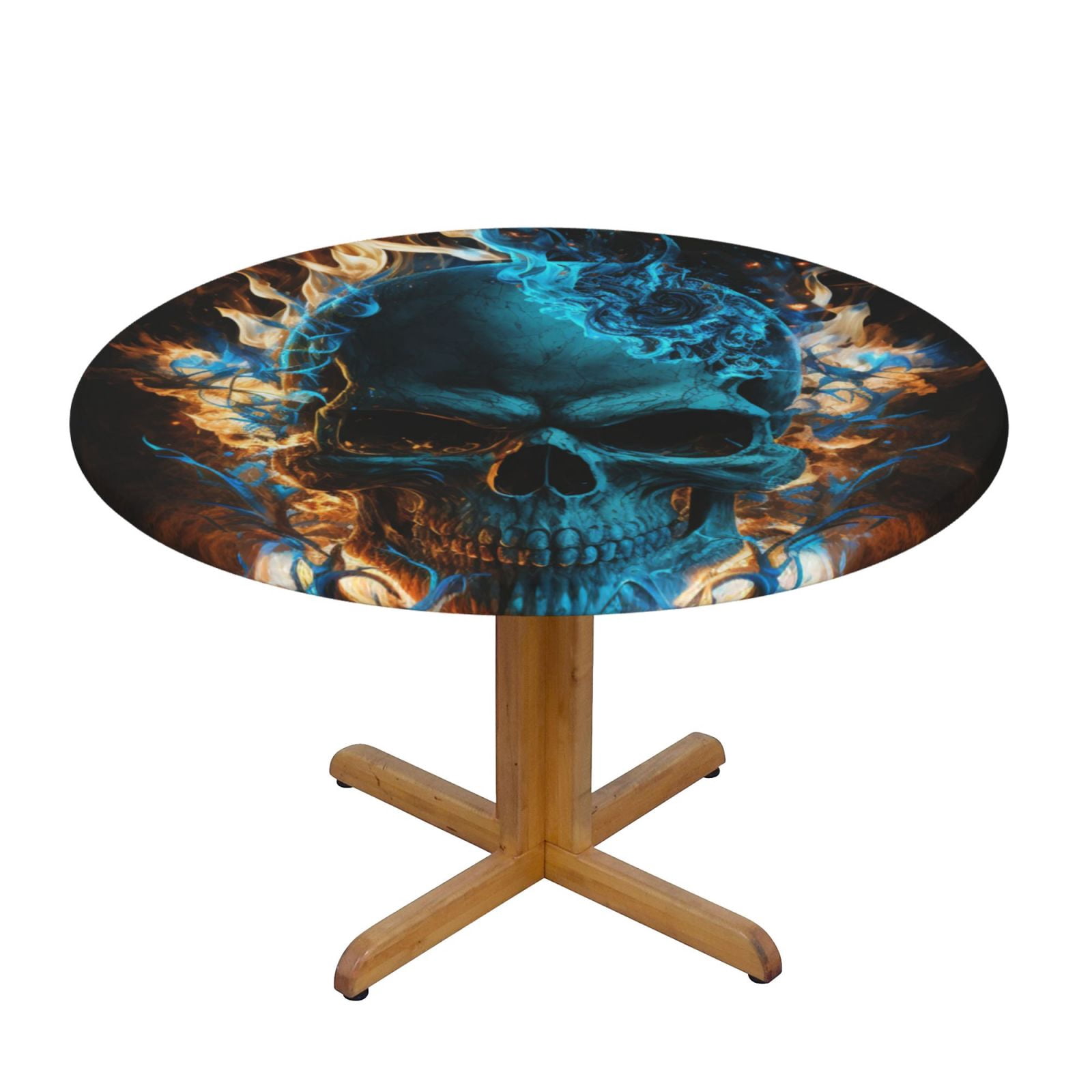 Blue Flame Fire Skull Burning Fitted Round Tablecloth 140cm with ...