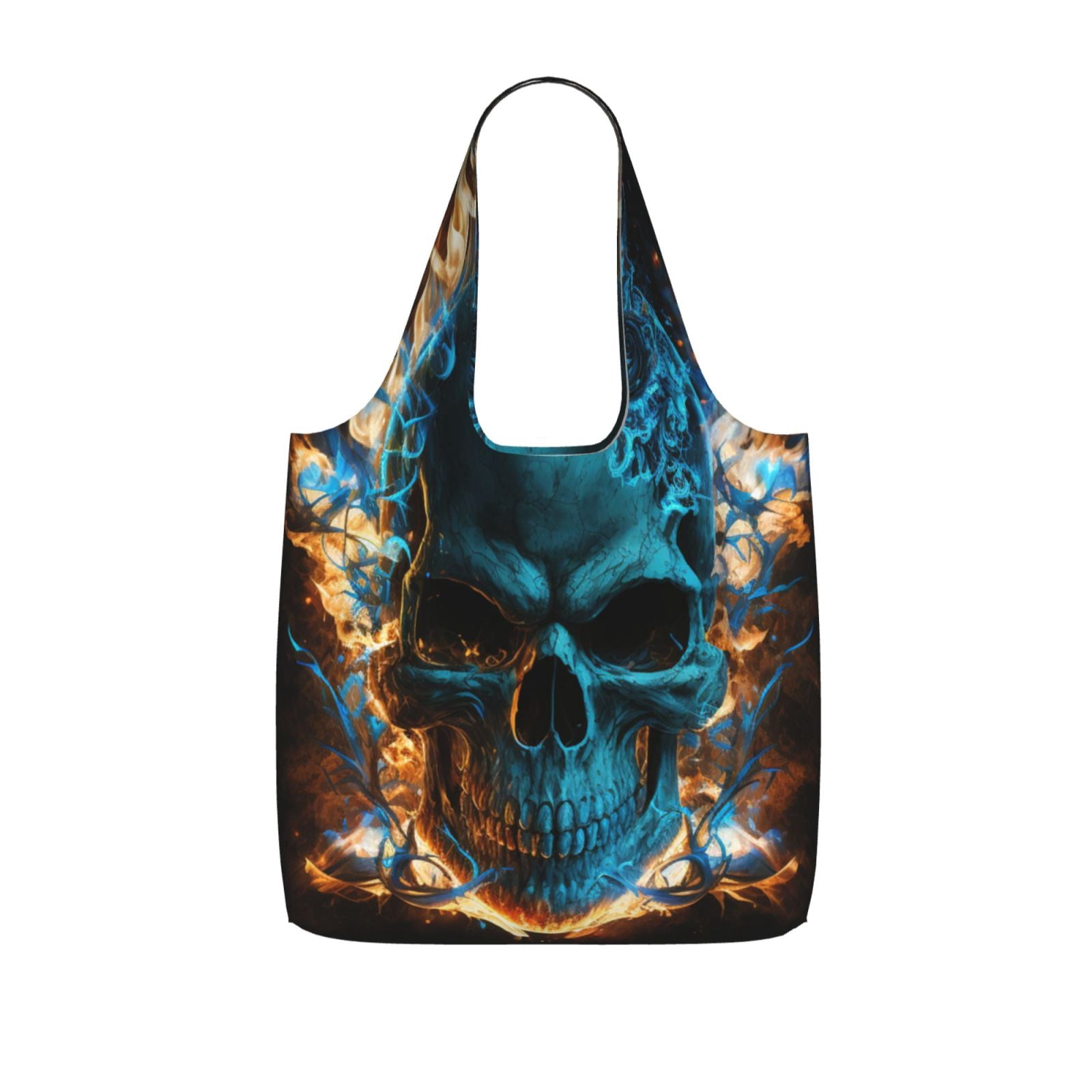 Blue Flame Fire Skull Burning Foldable Reusable Shopping Bag Large ...