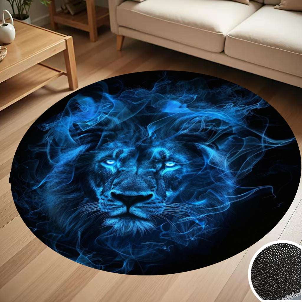 Blue Flame Lion Round Carpet Living Room Bedroom Home Decoration Coffee ...