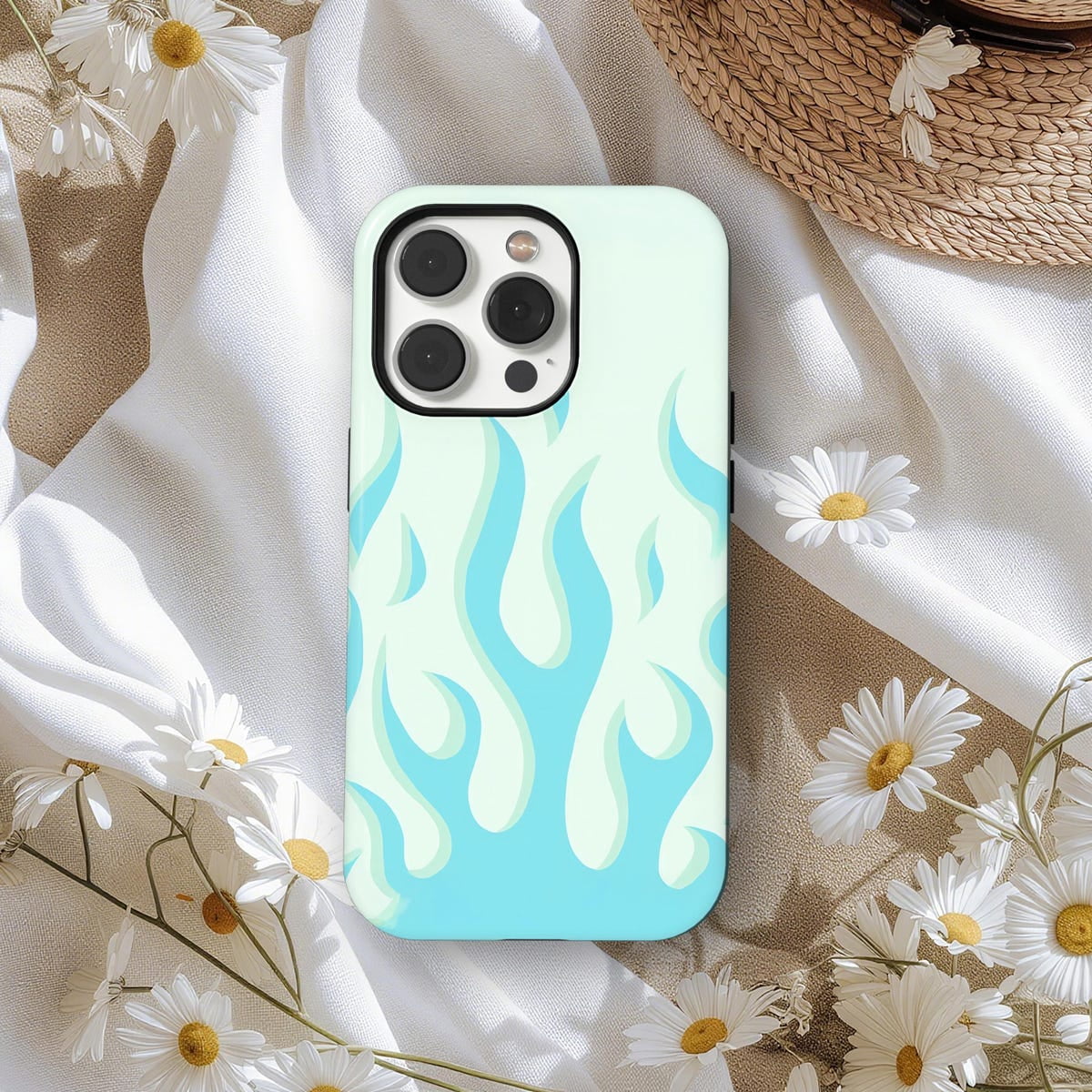 Blue Flame Retro Y2K Aesthetic Fiery Phone Case with iPhone 17 to 11 ...