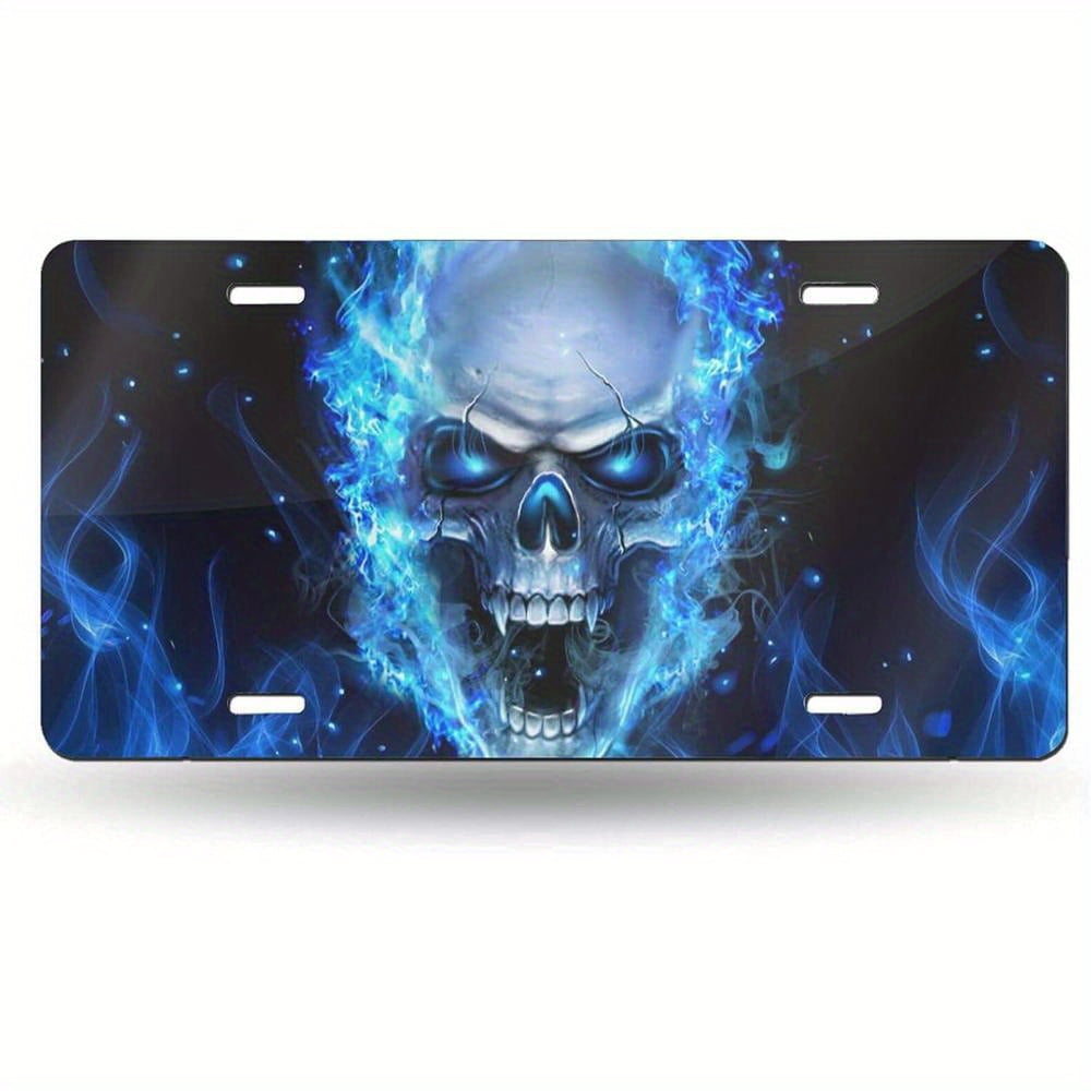 Blue Flame Skeleton 6X12 inch license plate,2D flat Car Accessories ...