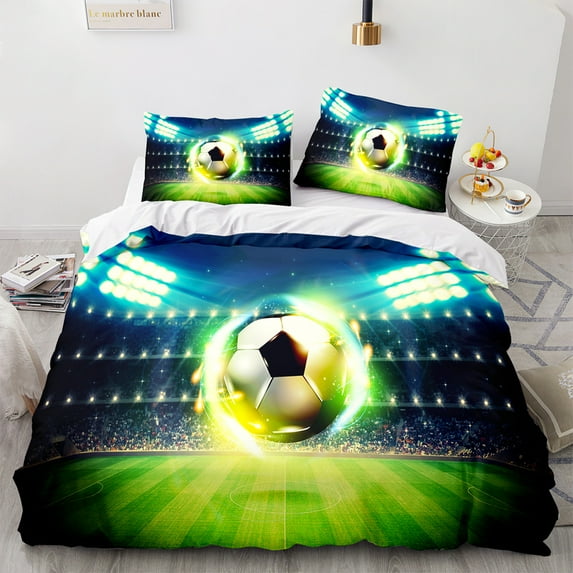 Blue Flame Soccer Duvet Cover Set for Children Boys 3D Printed Football ...