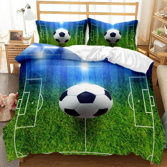 Blue Flame Soccer Duvet Cover Set for Children Boys 3D Printed Football ...