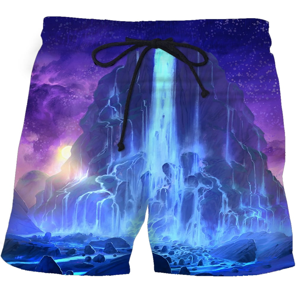 Blue Flame Swimming Shorts Scenery 3d Printed Surfing Board Shorts Kids ...