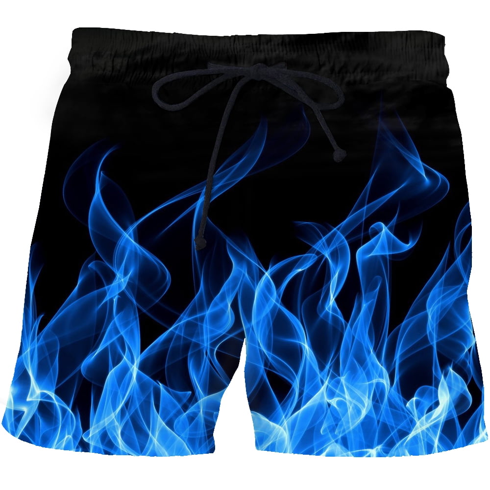 Blue Flame Swimming Shorts Scenery 3d Printed Surfing Board Shorts Kids ...
