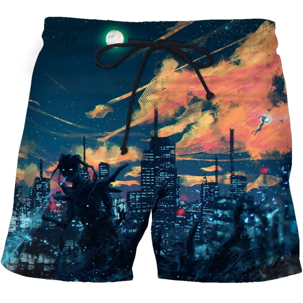 Blue Flame Swimming Shorts Scenery 3d Printed Surfing Board Shorts Kids ...