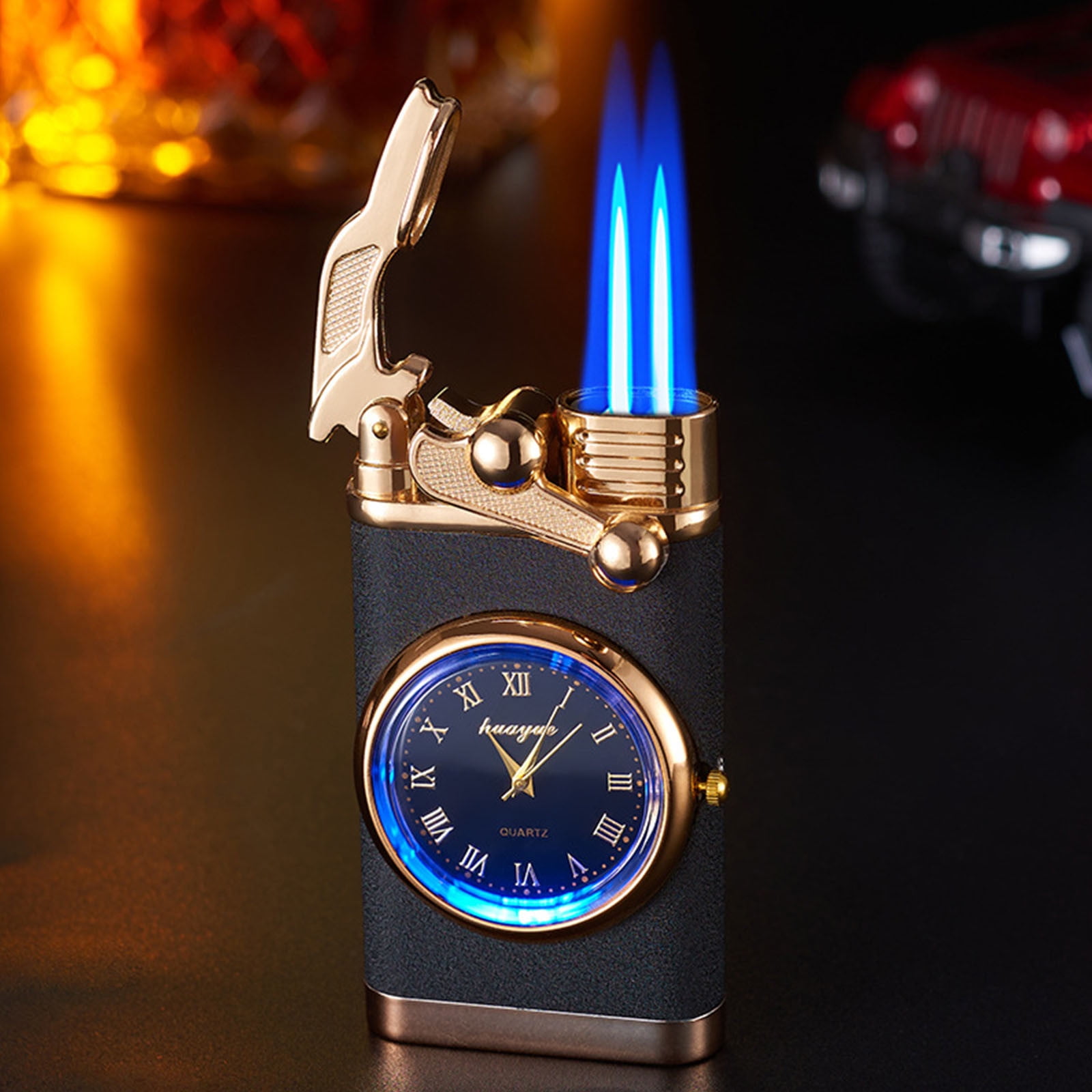 Blue Flame Torch Lighter with Quartz Watch, Double Fire Mode Metal ...
