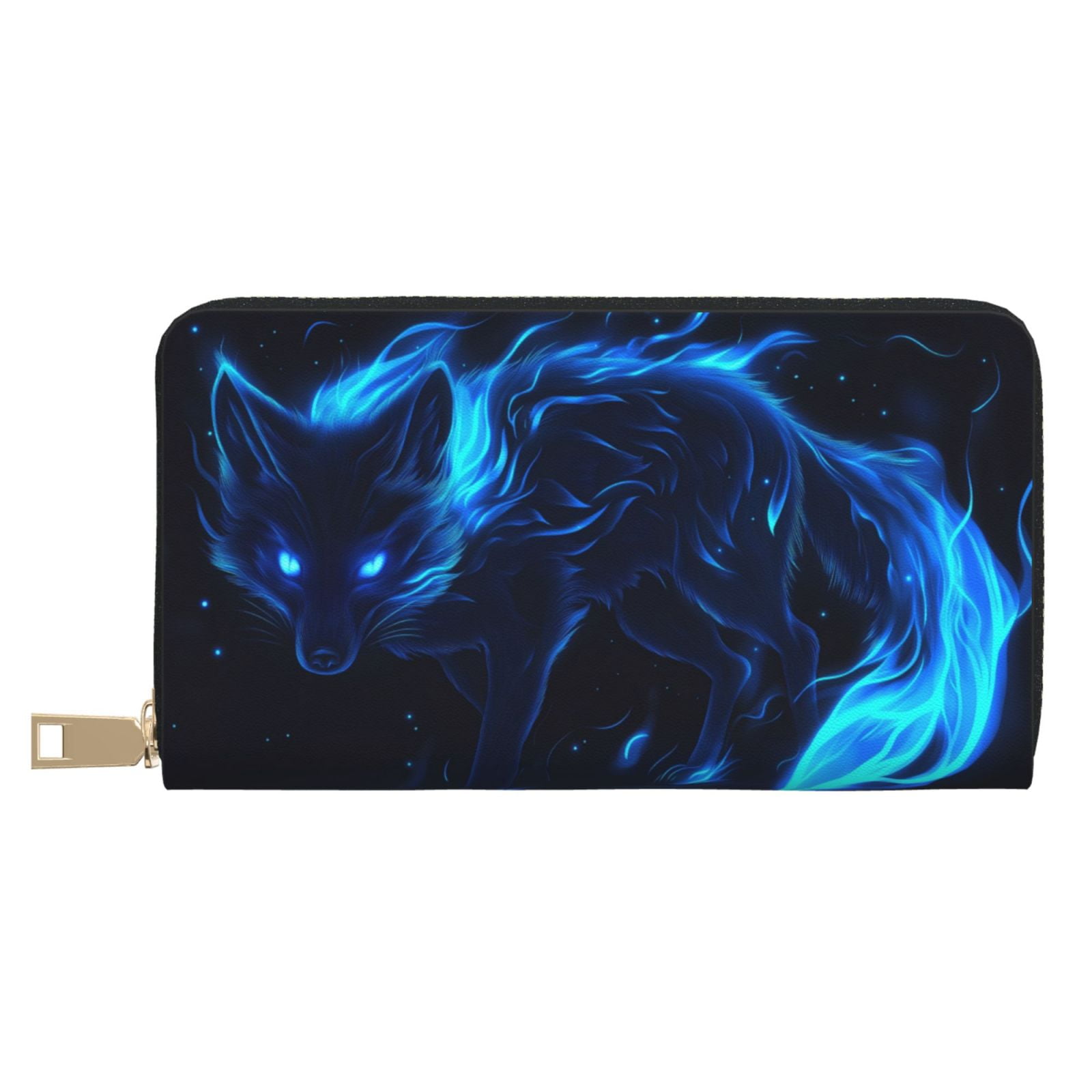 Blue Flames Black Fox Wallet Women, Leather Bifold Multi Card Wallet ...