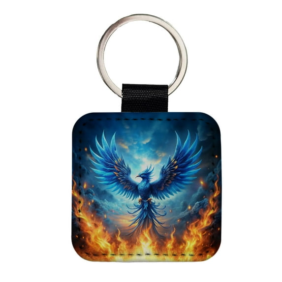 Blue Flaming Phoenix Rising From Ashes Fantasy Bird Faux Leather Square ...