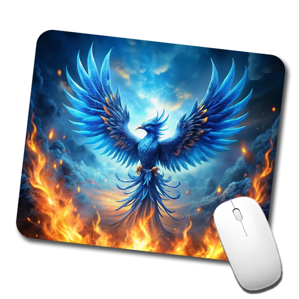 Blue Flaming Phoenix Rising From Ashes Fantasy Bird Mouse Pad Low ...