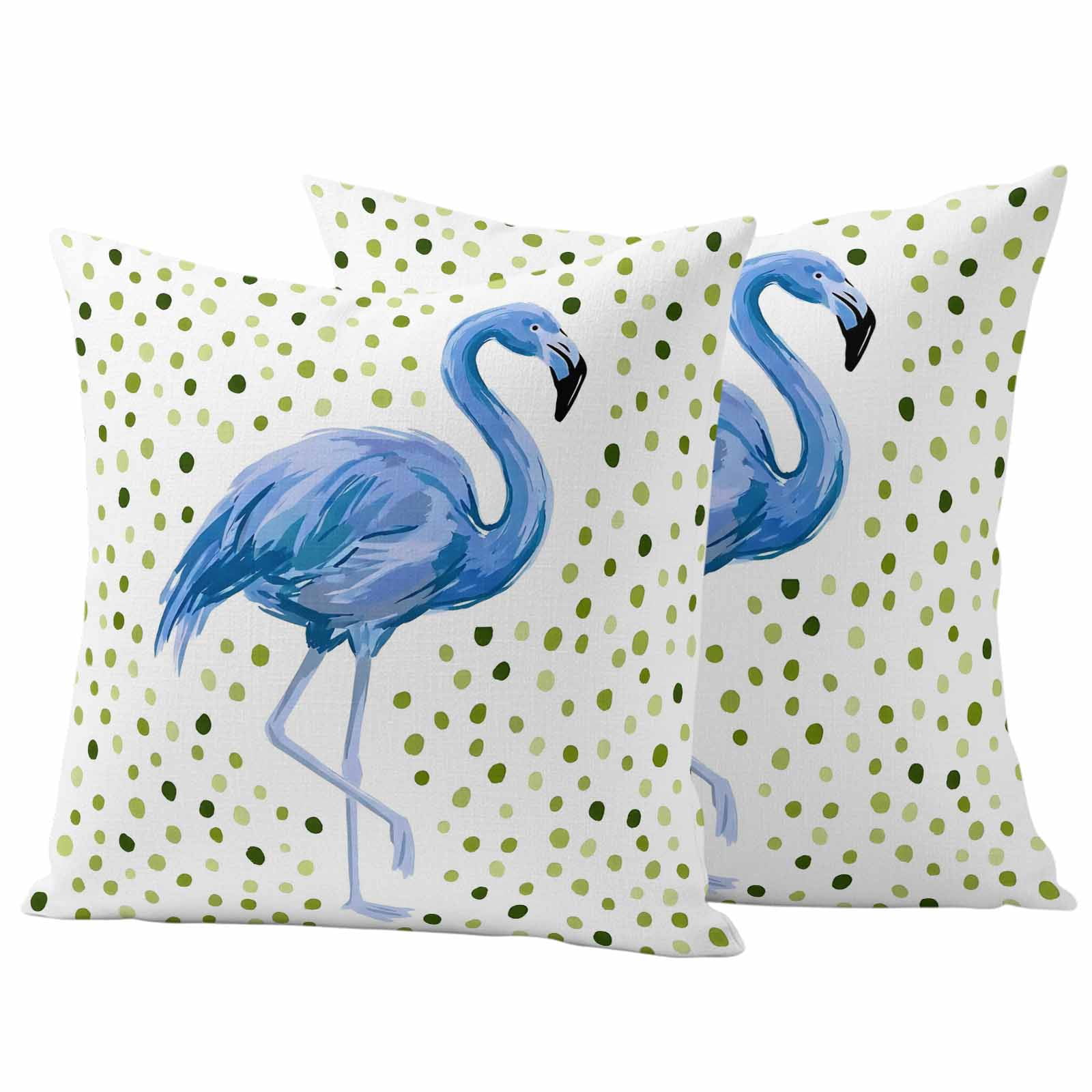 Blue Flamingo Outdoor Pillow Covers Set of 2 Art Green Polka Dots ...