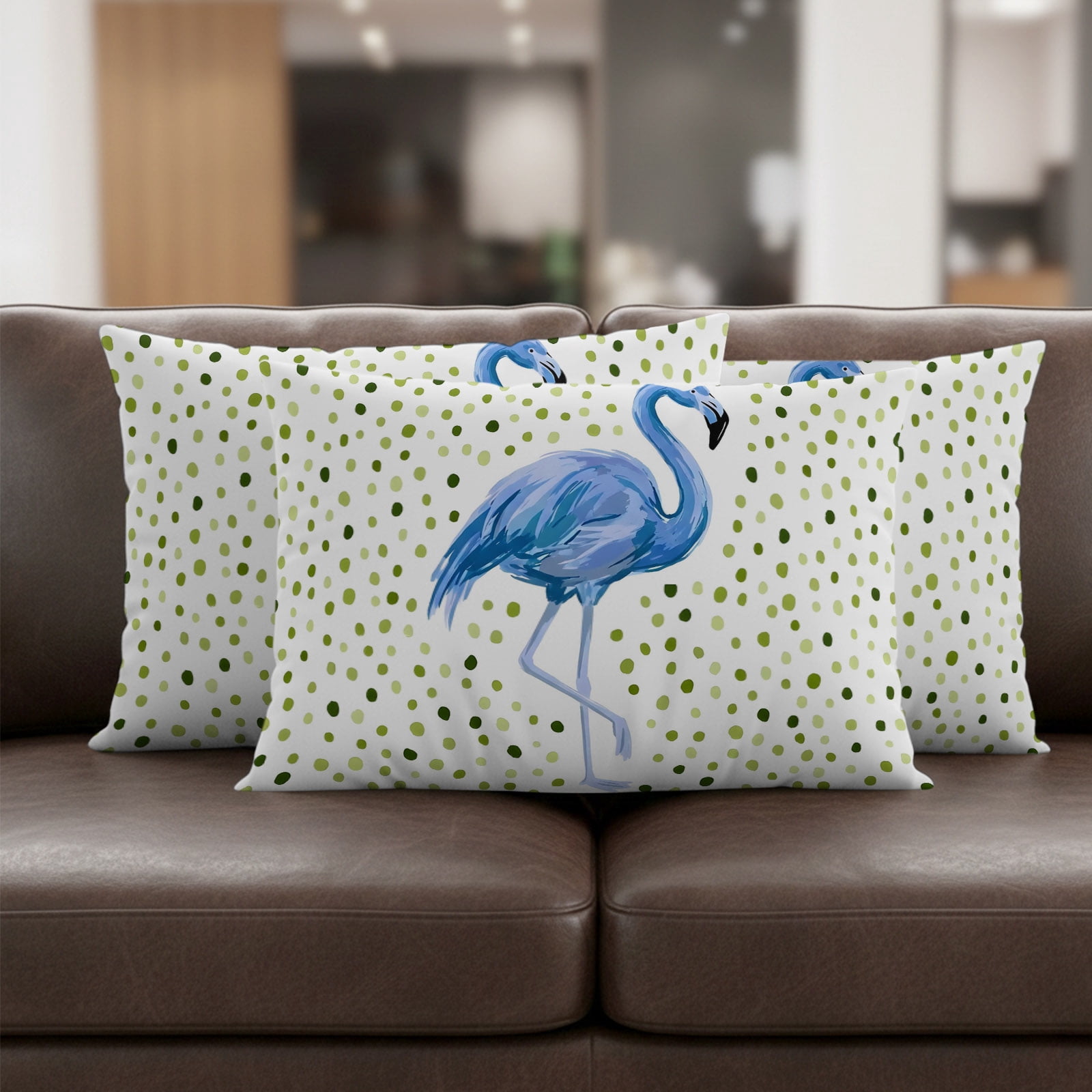 Blue Flamingo Pillow Covers Set of 4, Art Green Polka Dots Animals ...
