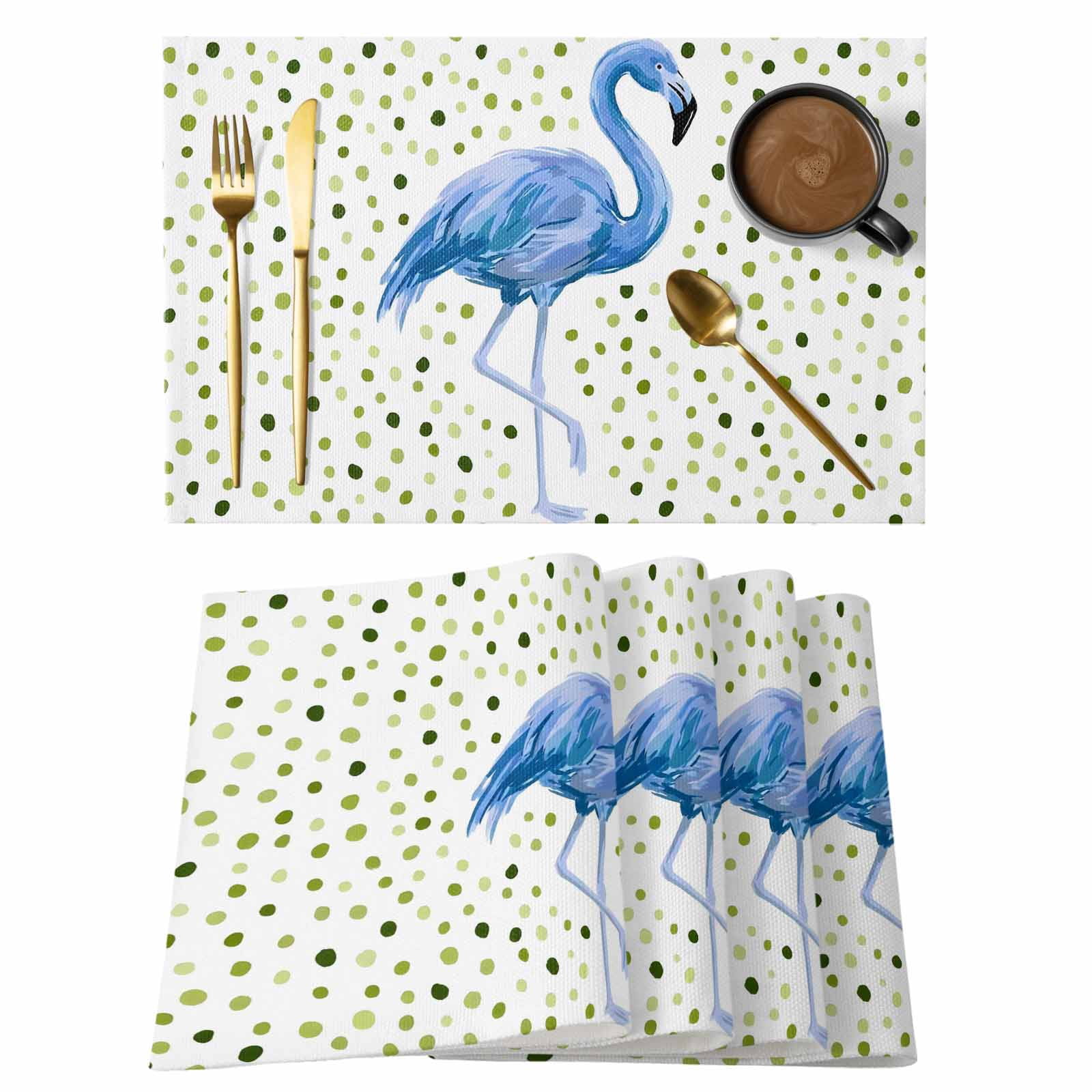 Blue Flamingo Placemats Set of 8 Sage Green Polka Dots Tropical Modern ...