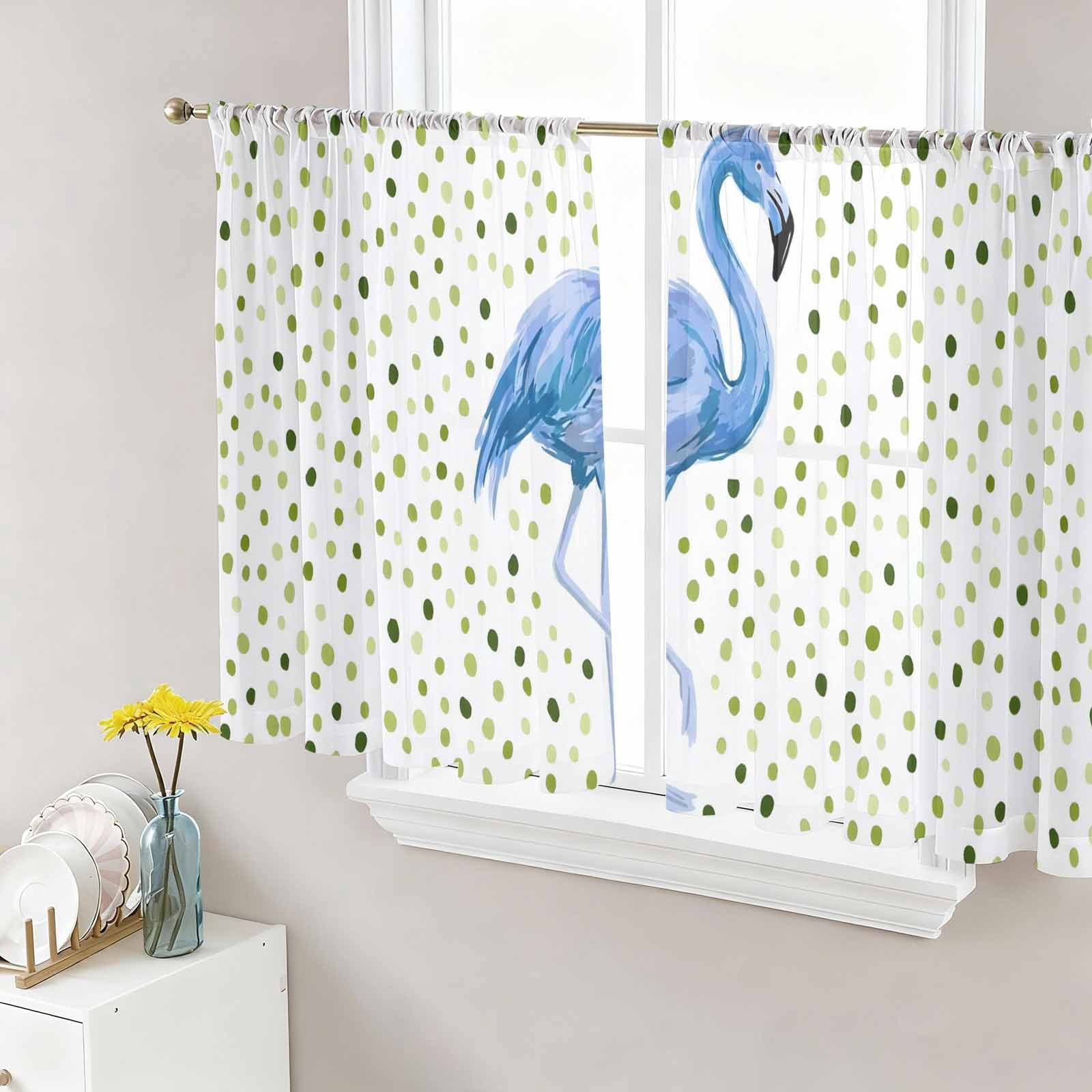 Blue Flamingo Sheer Curtains for Living Room Bedroom, Art Green Polka ...