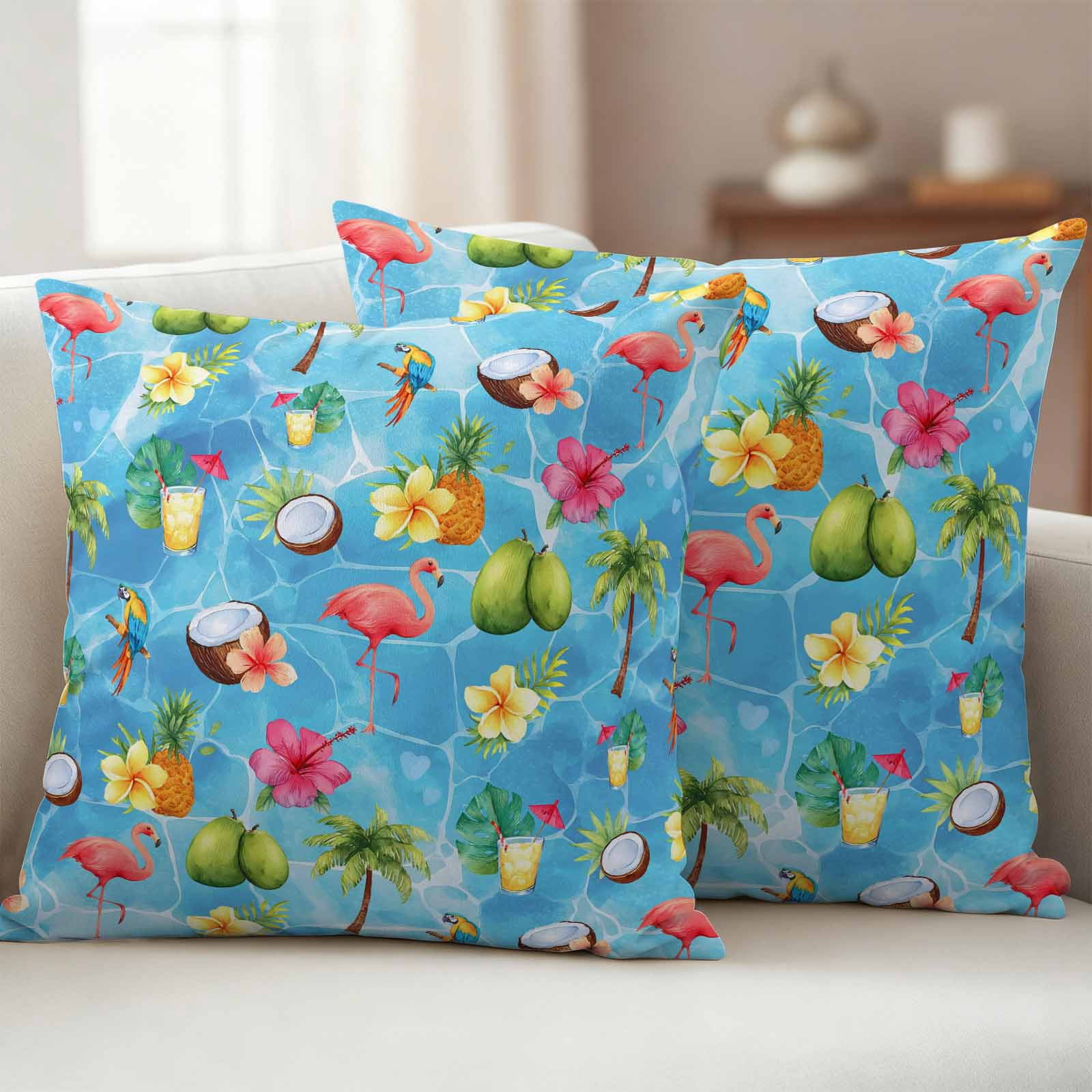 Blue Flamingos Outdoor Waterproof Throw Pillow Covers 24x24 Set of 2 ...
