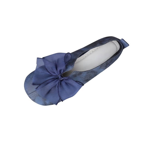 Blue Flat Shoes For Women Round Toe Bow Detail Mary Jane Soft Sole ...