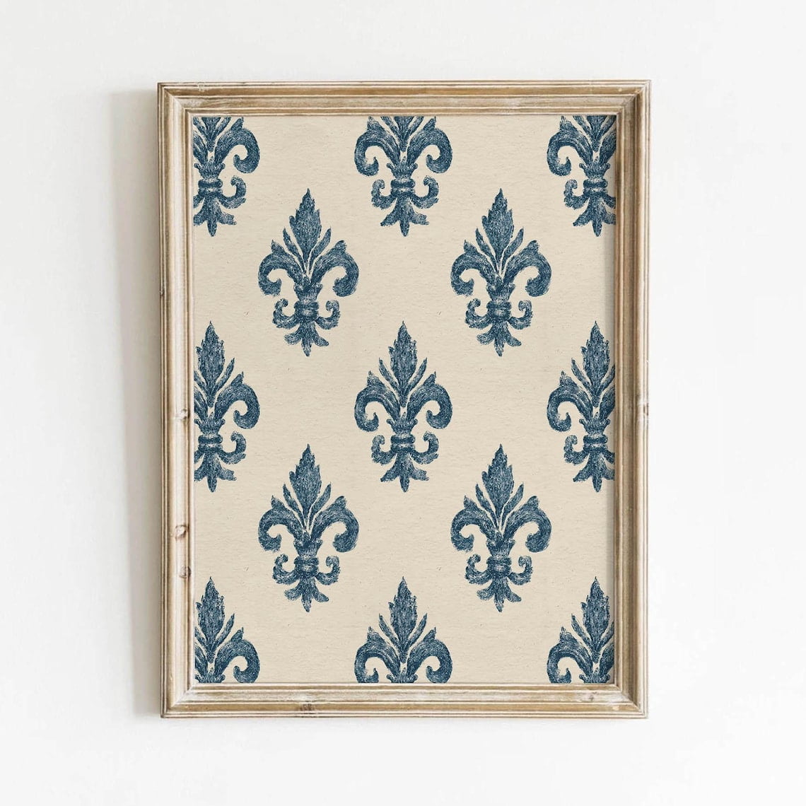 Blue Fleur-de-lis on Neutral Background Rustic French Country Vintage ...